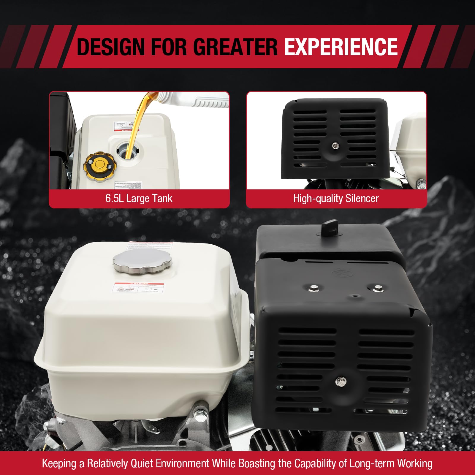 Gas Engine, 420CC 15 HP 4 Stroke Gasoline Engine OHV Horizontal Go Kart Motor Single Cylinder Air Cooling Gas Go Kart Engine FIT for Water Pumps, Vibrators, Generators (4 Stroke 15HP 420cc Red+Black)