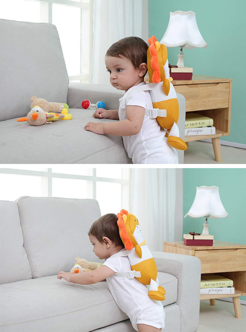 Feidoog Baby Head Protector Backpack for Walking & Crawling,Orange Lion