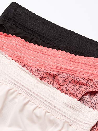 Warner's womens Blissful Benefits Dig-free Comfort Waistband With Lace Microfiber Hi-cut 3-pack 5109w Underwear, Sunkissed Coral Crystal Web/Rosewater/Black, Large US