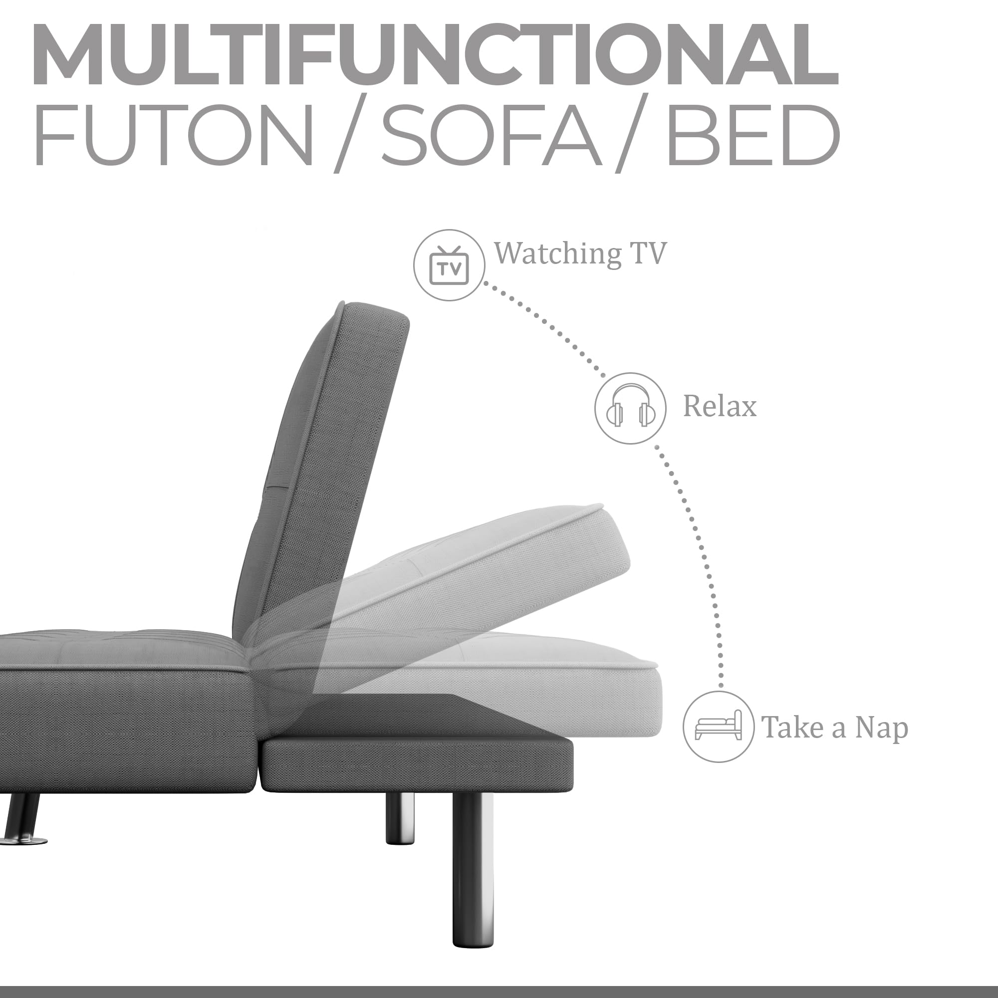 TINKLE WELL Futon Sofa Bed, Convertible Folding SofaBed Breathable Fabric, Ideal for Bedroom, Living Room, Apartment and Office-Compact Design for Spacing Saving