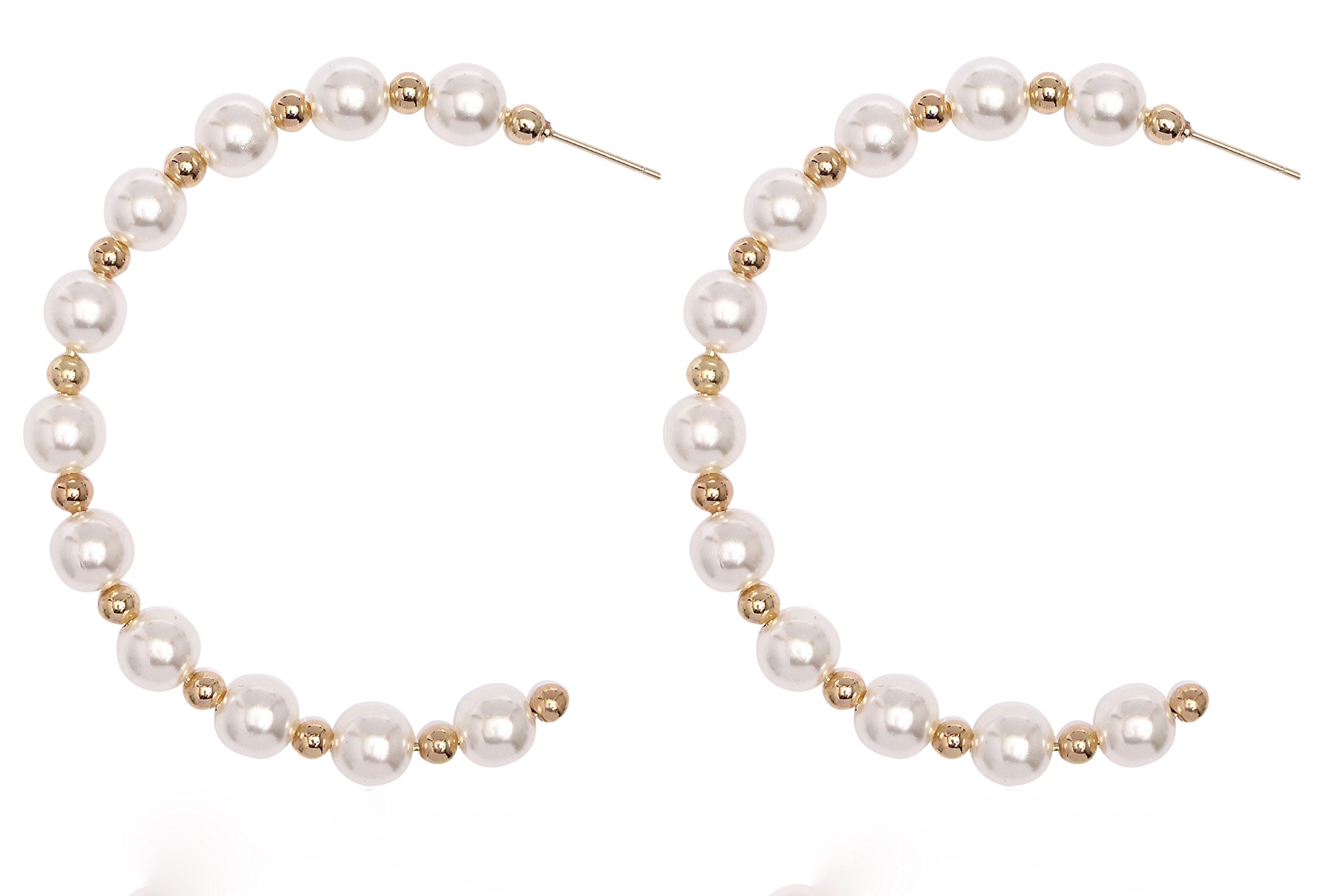 Fashion jewelry designer large statement immitation faux pearl classic round shape hoop earrings for women