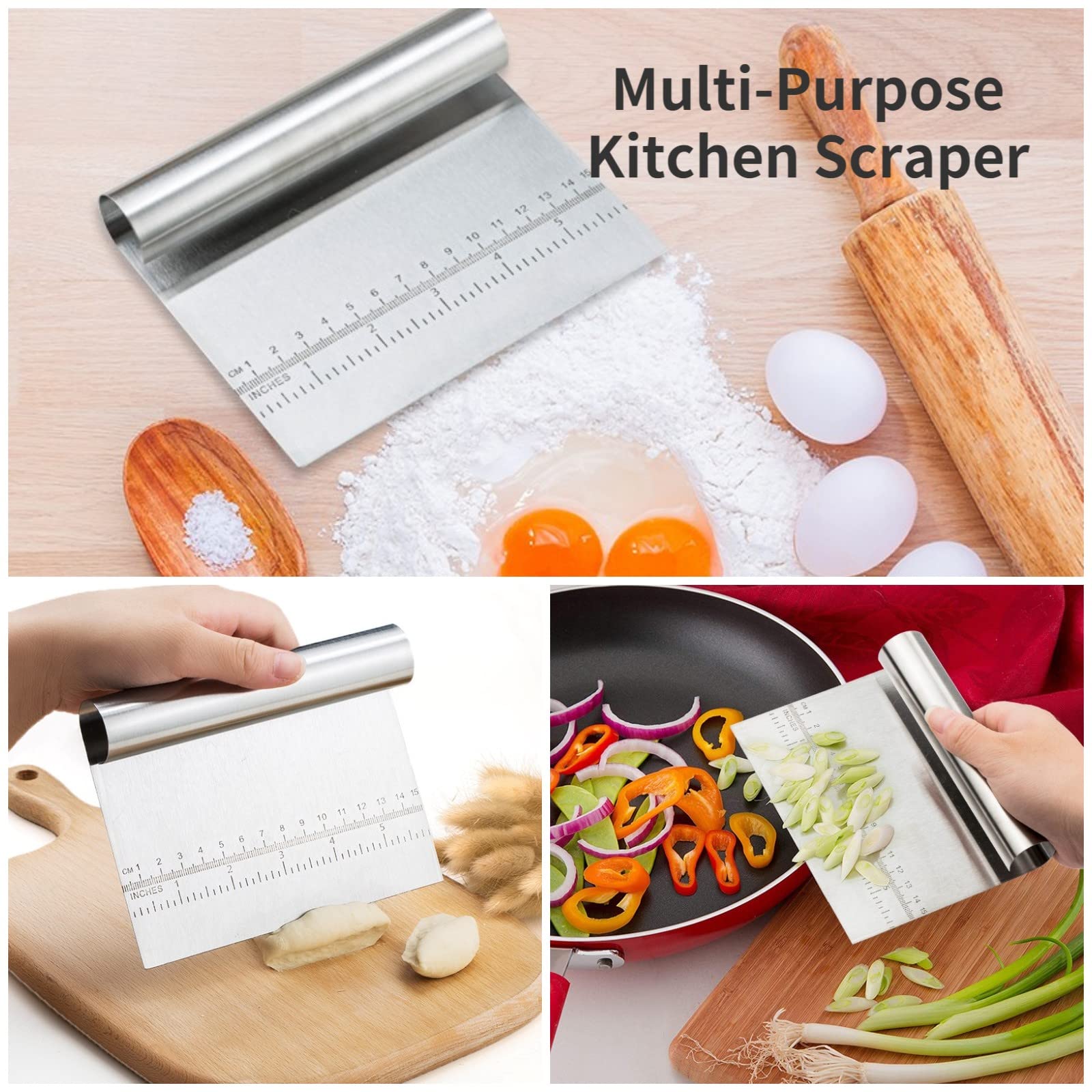 ISZW Dough Blender Pastry Cutter Set, Pastry Cutter Pastry Scraper Set, Stainless Steel Dough Pastry Scraper/Cutter/Chopper, Multipurpose Pizza/Biscuits/Dough Cutter, Professional Baking Dough Tools