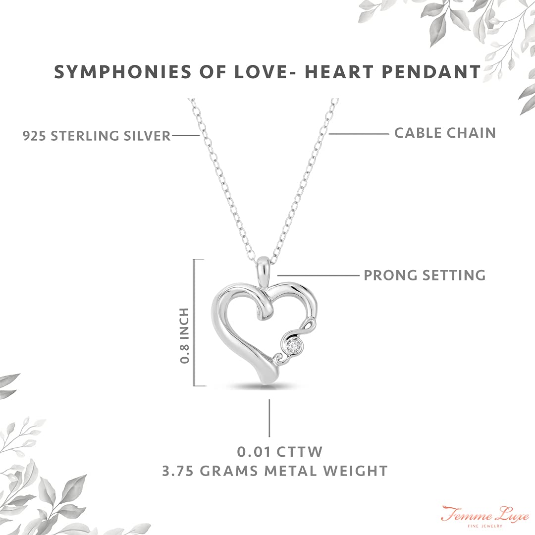 Femme Luxe Symphonies of Love - Open Heart Pendants With Treble Clef, Diamond Accent in 925 Sterling Silver, Hypoallergenic, Gift Ready Packaging (Symphony)