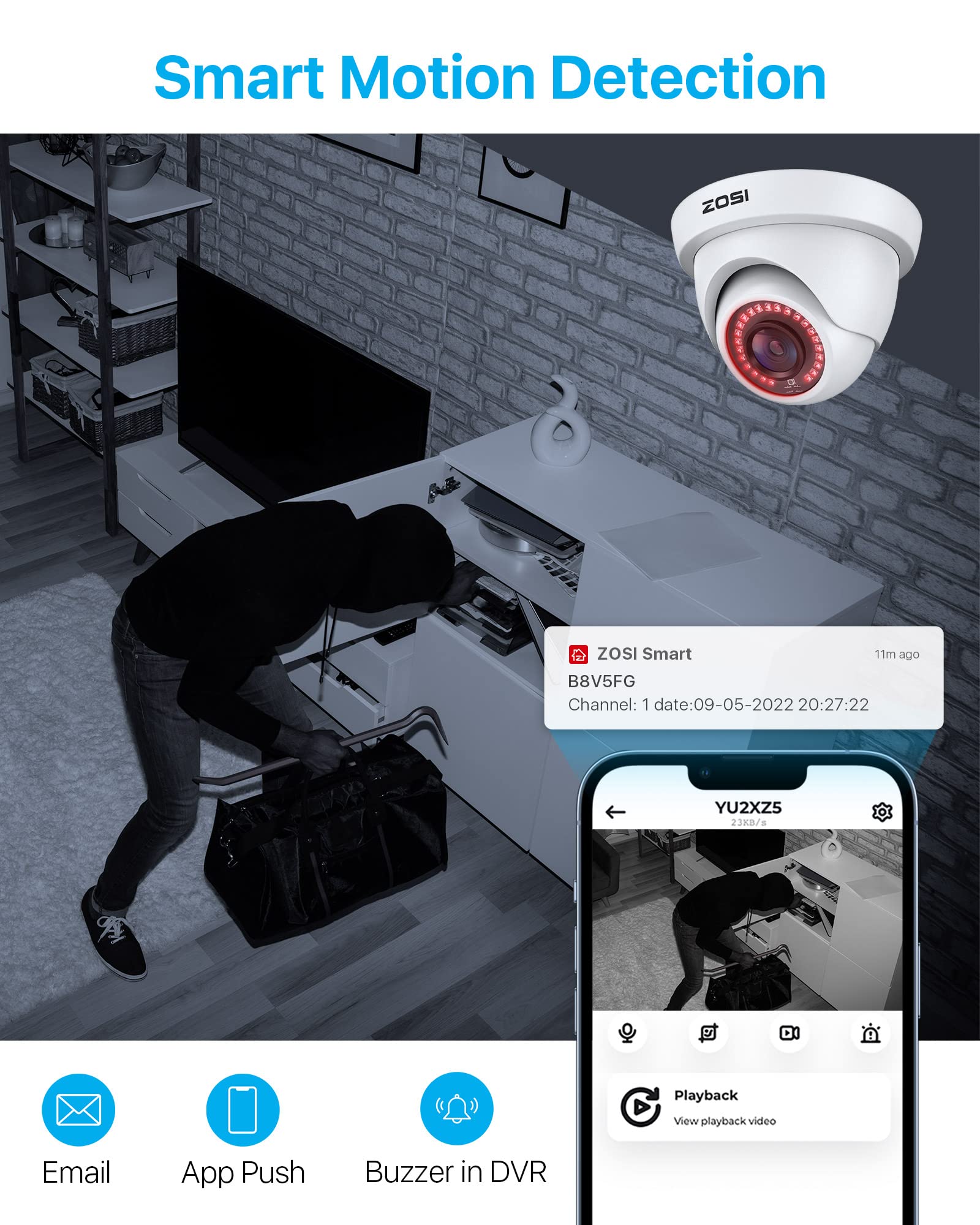ZOSI 1080P 8CH Home Security Camera System, H.265+ 8 Channel 5MP Lite HD-TVI DVR Recorder and 8pcs 2MP 1920TVL Weatherproof CCTV Dome Cameras Indoor Outdoor, 80ft Night Vision, Remote Access