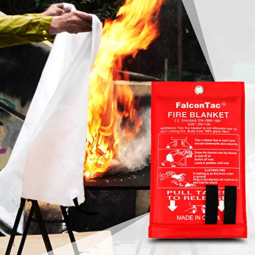 FalconTac [3-Pack] Fire Blanket Size X-Large 47''x47'' Fire Suppression Emergency Blanket w/Heat Resistant Gloves w/Reflective Strap for Kitchen, Camping, Grilling