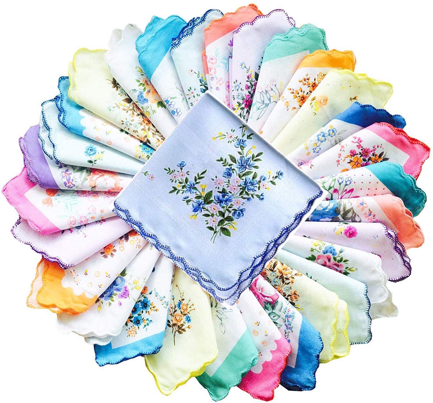 Forlisea 10 Pieces Womens Beautiful Cotton Floral Handkerchief Wendding Party Fabric Hanky