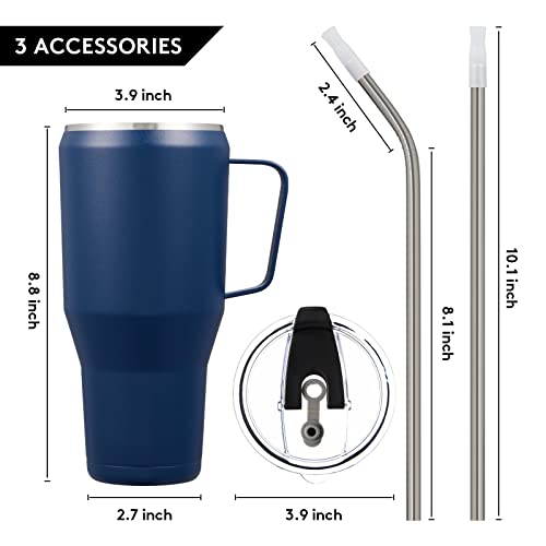 GOBATT 40 oz Tumbler with Handle and Straw Lid,Reusable Stainless Steel Double Vacuum Insulated Travel Mug Iced Coffee cup ,Keep Cold for 24 Hours, navy