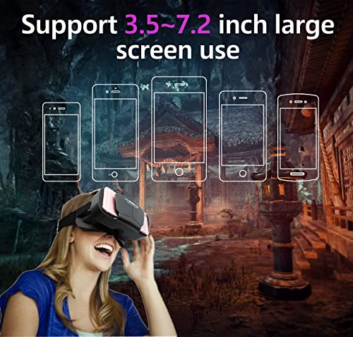 UYGHHK VR Headsets, Virtual Reality Game Movie Goggles for iPhone & Android System 4.7-7.2 inch Smartphone Adjustable 3D VR Glasses with Controller