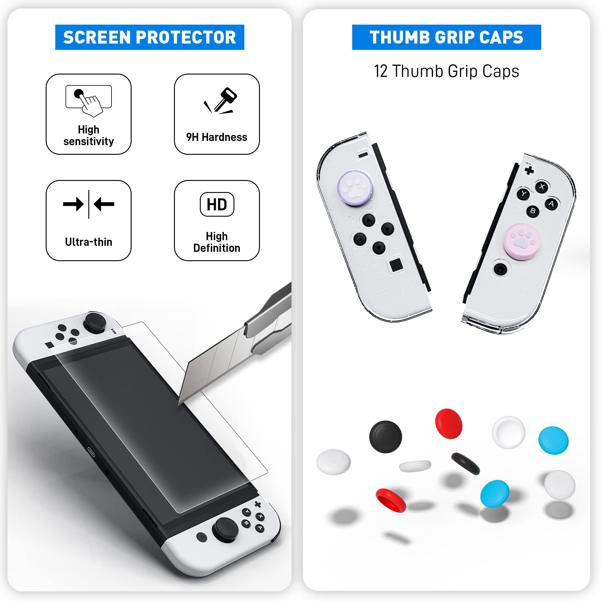 GLDRAM Glitter Case Kit for Nintendo Switch OLED 2021, Dockable PC Protective Cover for Switch OLED Console, Ergonomic TPU Grip Case for Joycon, Sparkle Skin Set with Screen Protector and Thumb Caps