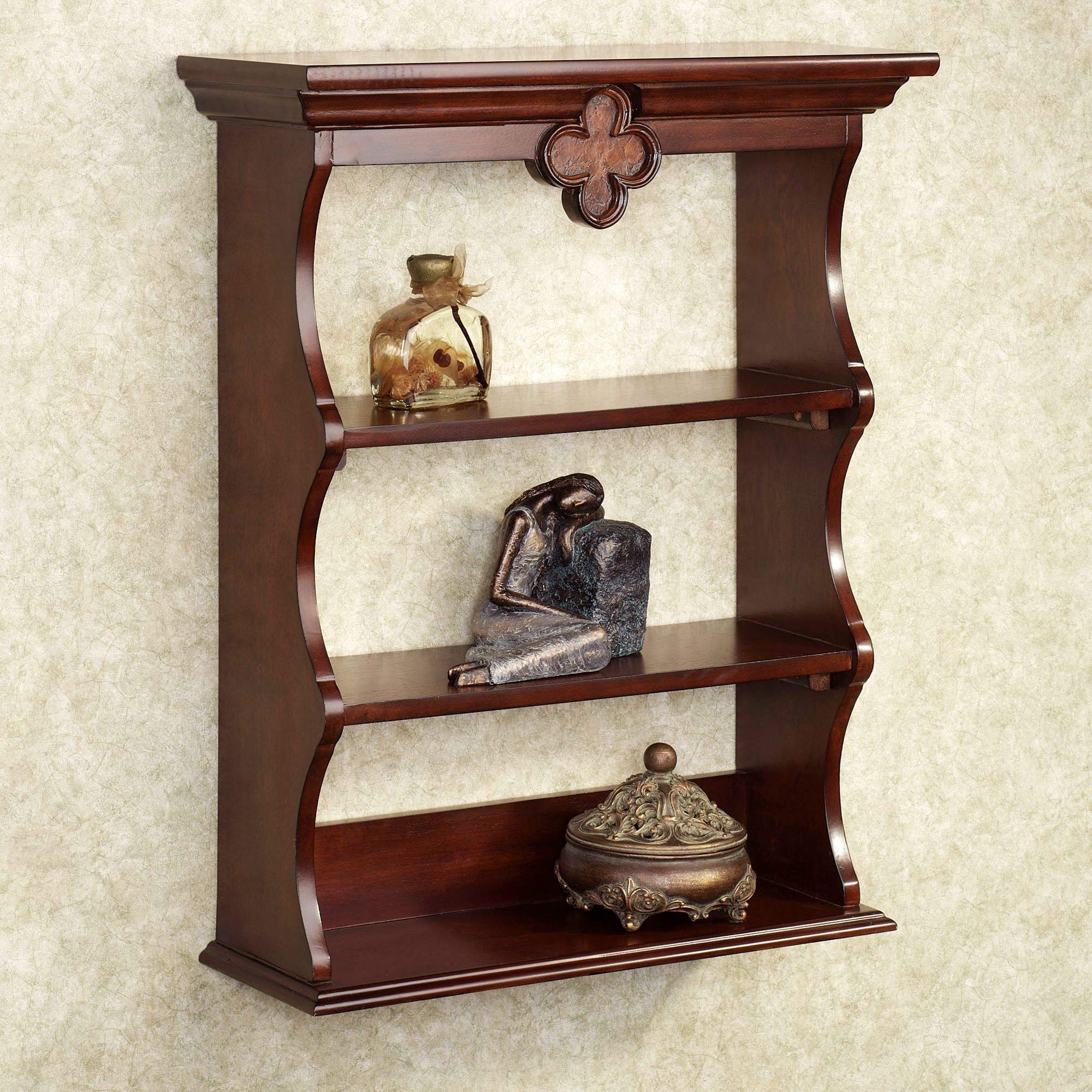 Touch of Class Kingscourt Traditional Style Wall Shelf Regal Walnut | Elegant Display Shelves for Bedroom, Hallway, Entryway, Office | Wooden Decor