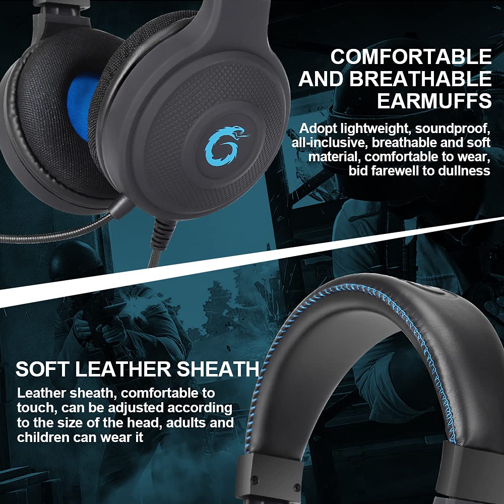 FOCWNGS Stereo Gaming Headset for PS4 PC Xbox One PS5 Controller, Noise Cancelling Over Ear Headphones with Mic,Bass Surround, Soft Memory Earmuffs fo