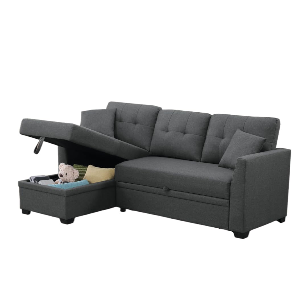 MODCART 81.5" L-Shape Convertible Sleeper Sectional Sofa, Pull Out Sofabed w/Storage Chaise, All-in-One Linen Upholstered Couch for Living Room Apartment