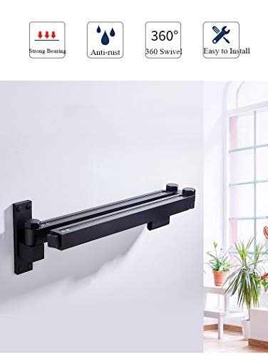 uyoyous Clothes Drying Rack 7.6 lbs Folding&Retractable 3-Level Wall Mount Space Saver Clothes Hanger with Towel Bar Laundry Drying Rack for Indoor Outdoor -Matte Black