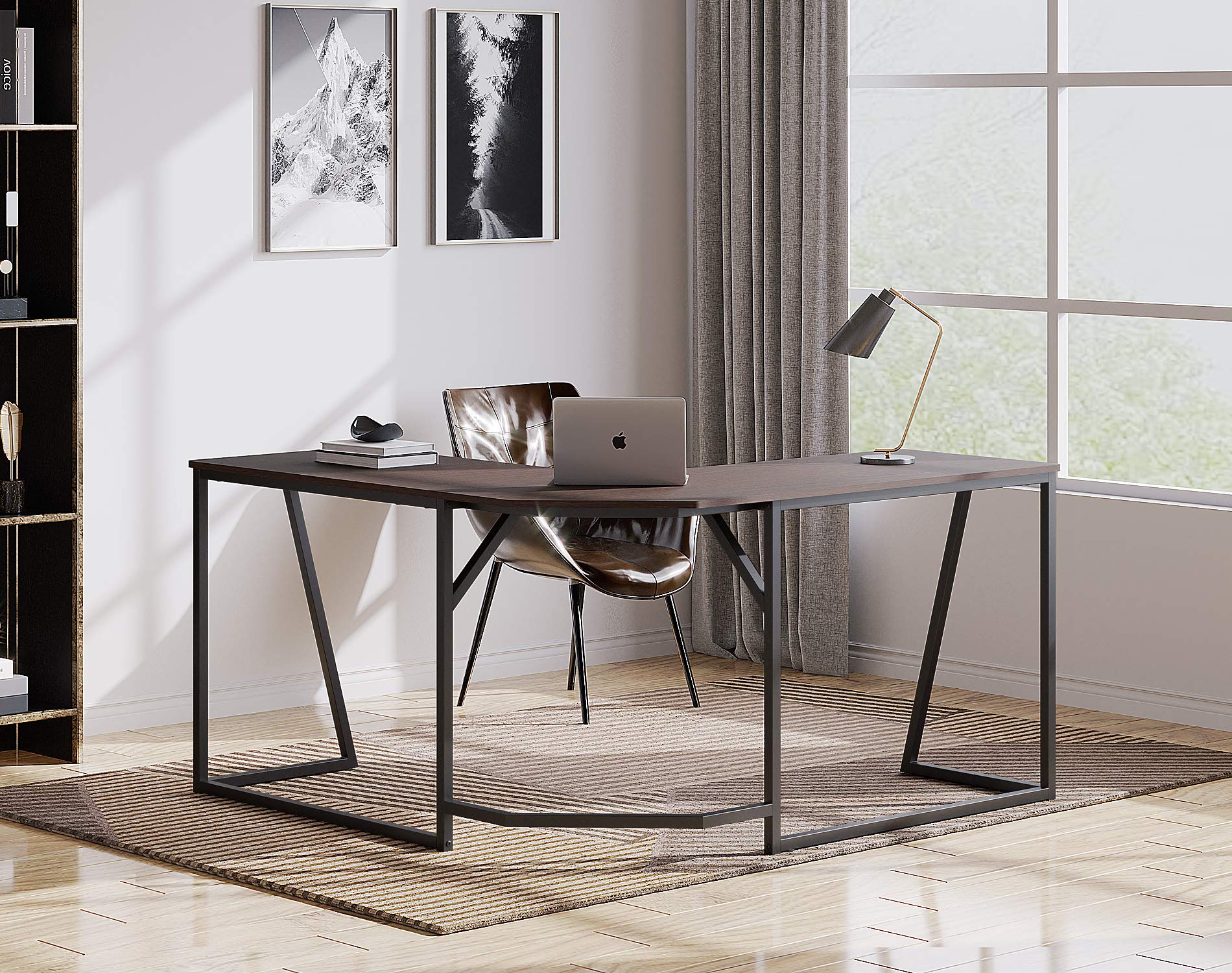 FITUEYES L-Shaped Office Desk,54.9" Corner Gaming Table,Writing Workstation for Small Space,Retro Brown
