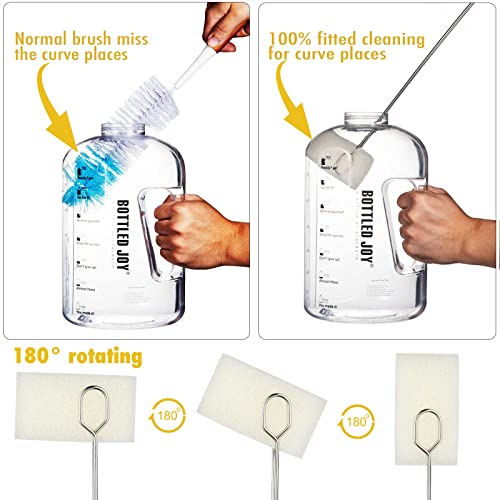 Patented Water Bottle Sponge Cleaner Brush Set-17β Long Soft Tip Flexible Bendable Cleaning Washer Scrubber for Big 1 Gallon/128 oz Water Jug, Half Gal/64oz Hydrojug,Pitcher- 90 Degree Angle Curved