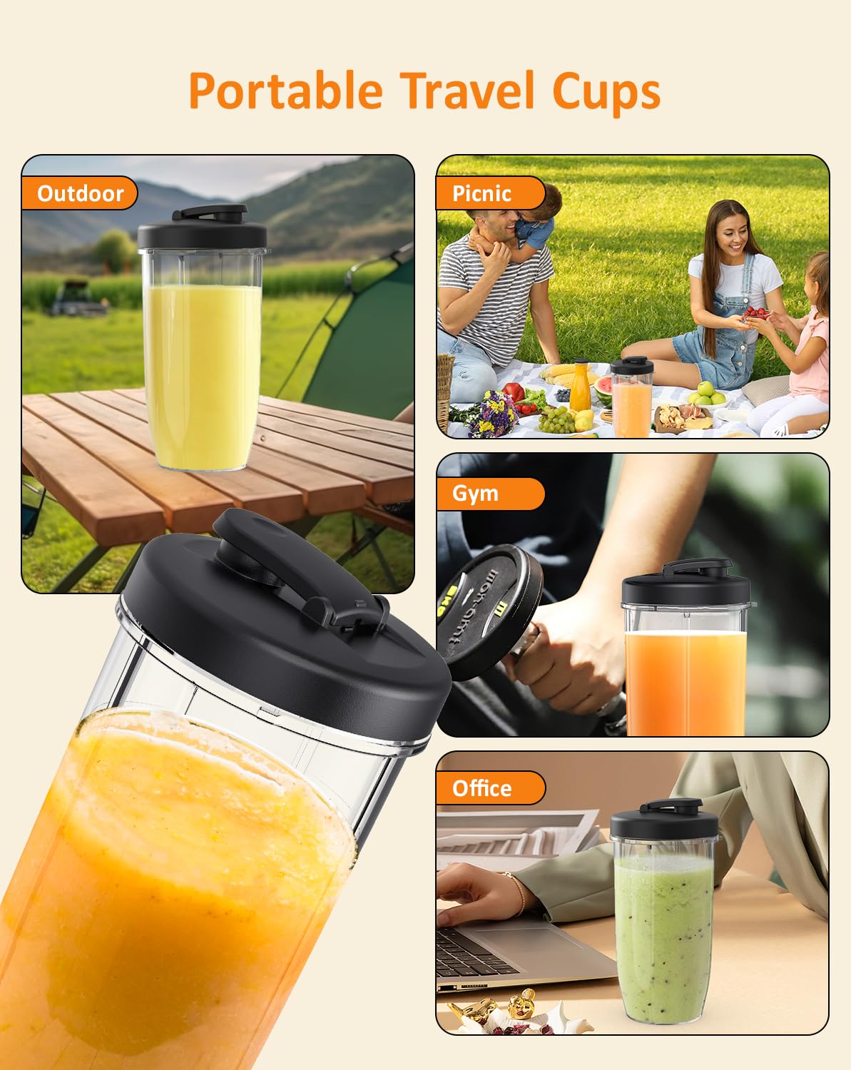 TOAKELI Smoothie Blender, 850 W Compact Personal Blender, Juice Blender Set Frozen Drinks, Shake, Sauces & More, 2 * 20 Oz To-Go Cups, 2*Spout-Lids, Silver