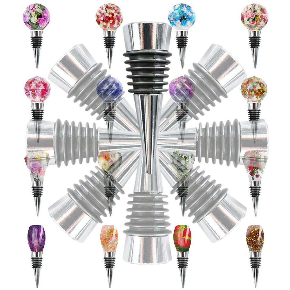 JOFAVIU 10 Pcs Resin Wine Bottle Stoppers Molds Set Accessories, Wine Stopper for Silicone Molds Epoxy Resin, Stopper Epoxy Resin Silicone Molds Set Kits (10 Metal Stoppers)