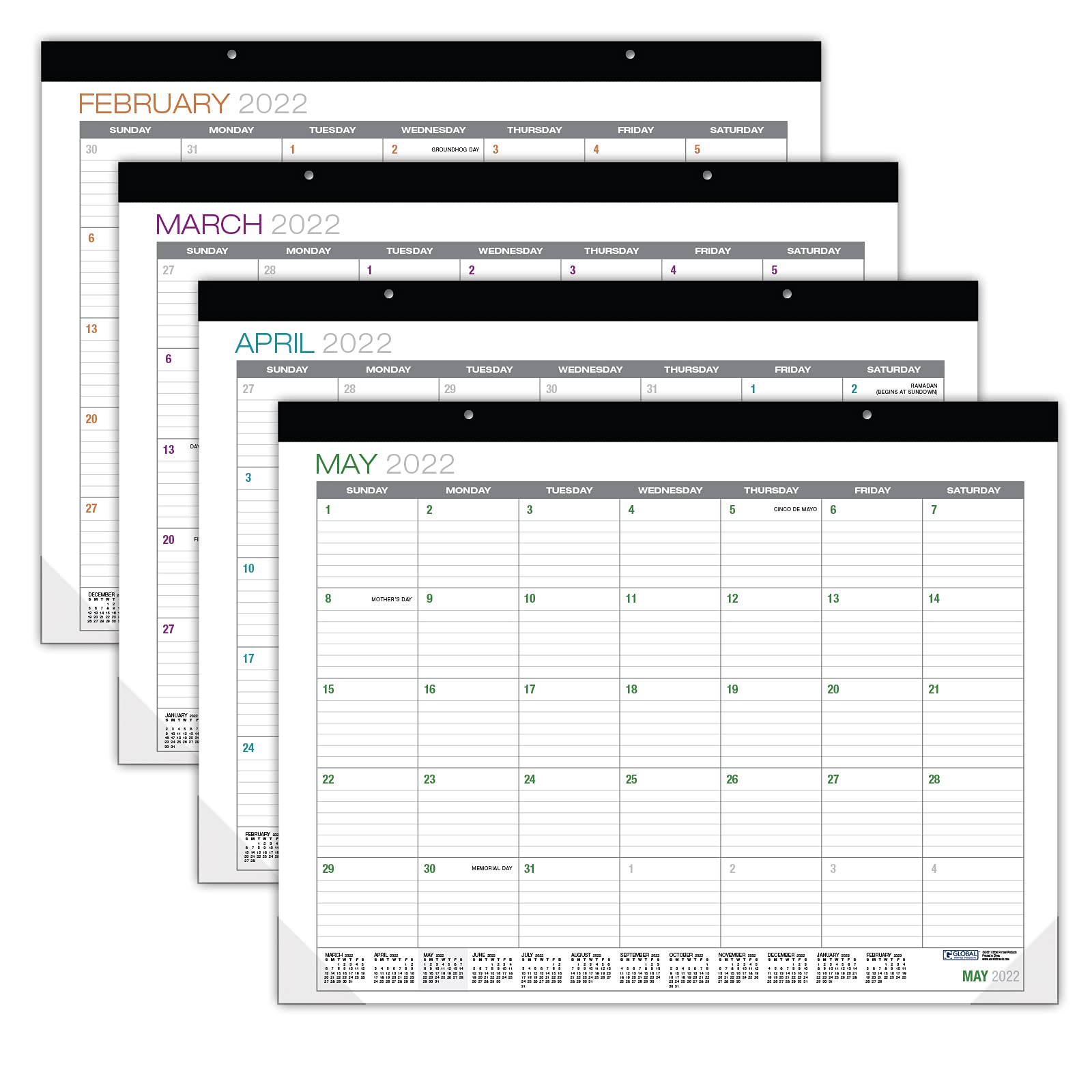Global Printed Products Professional Desk Calendar 2022: Large Monthly Pages - 22"x17" - Runs Through December 2022 (Pack of 1)
