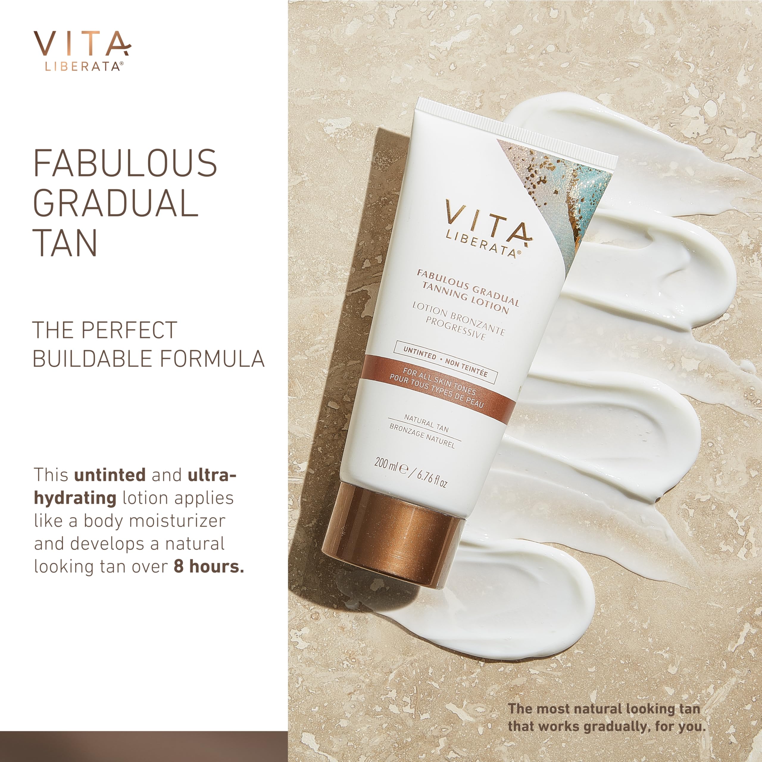 Vita Liberata Fabulous Gradual Tanning Lotion - Buildable Formula, Sun-Kissed Tan, Untinted For Minimal Transfer, Lasting Finish, Formulated with Hyaluronic Acid, 6.76 fl oz