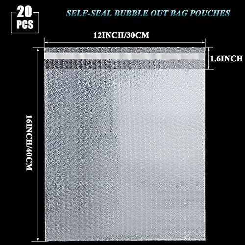EPHECH 20PCS Self-Seal Bubble Out Bag Pouches, 12" x 16" Clear Bubble Cushioning Wrap Bag, Double Wall Shockproof Bubble Pouches Bag Protective Storage Bag for Moving, Shipping, Packing and Storage