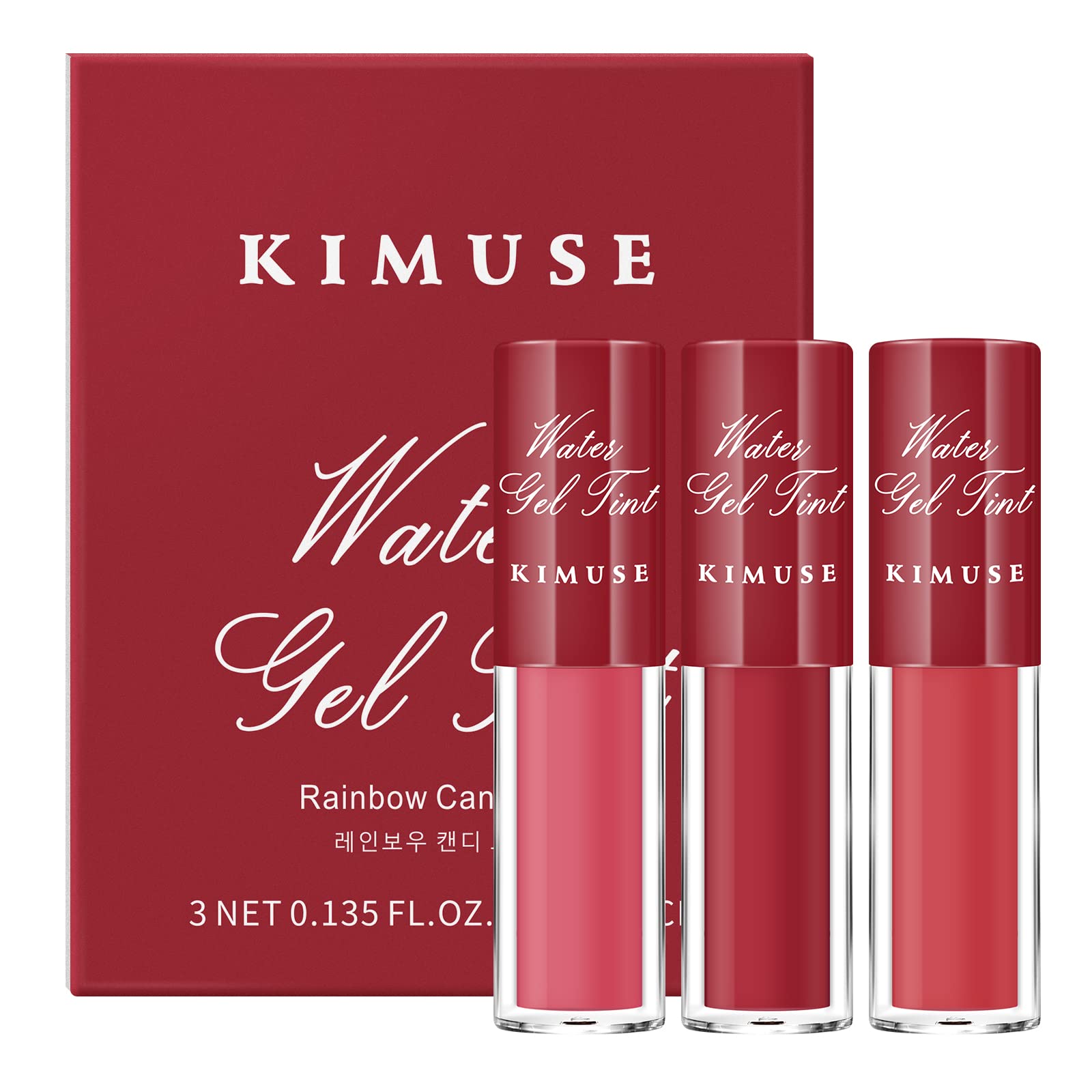 KIMUSE Water Lip Tint 3 Colors Set, Vivid High Pigment, Moisturizing & Non-sticky Finish Lip Stain, Long Lasting Lightweight Lip Tints, 0.4 fl.oz, 12g
