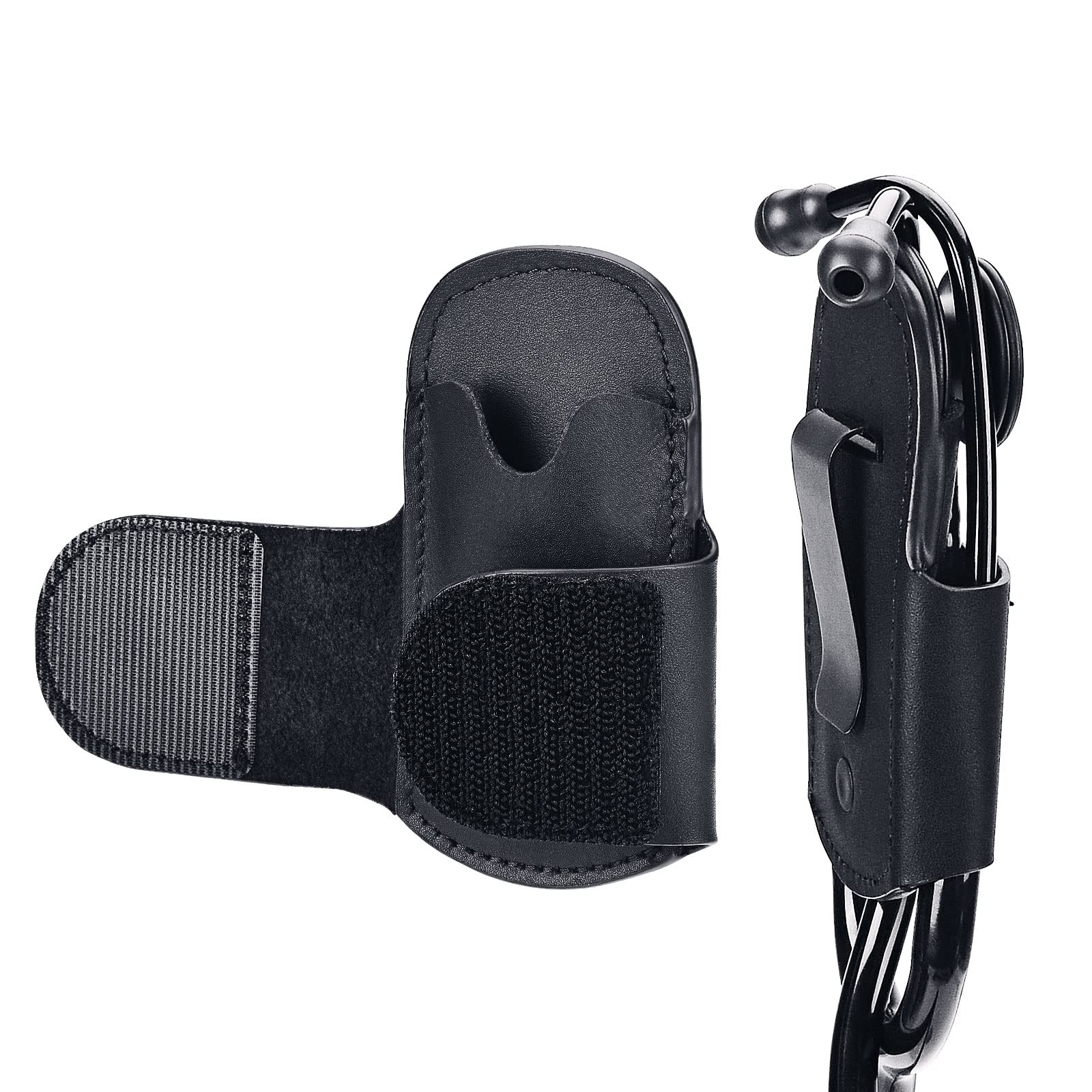 Healvaluefit Stethoscope Holder Genuine Leather for Littmann, Stethoscope Holder Hip Clip with Velcro, Stethoscope Clip for Scrubs, Stethoscopes Accessories Fit for MDF, ADC, EKO (Black)