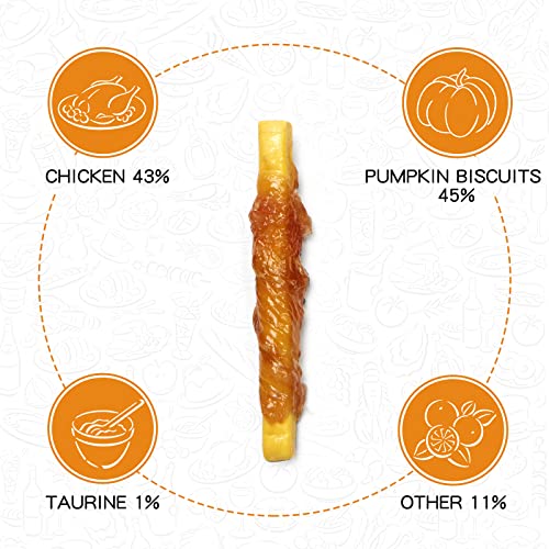PAWUP Dog Treats Chicken Wrapped Biscuits Pumpkin Sticks, Rawhide Free Soft Chewy w/Taurine, Dog Training Treats,12.5oz