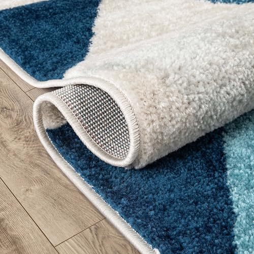 Well Woven Isometry Blue & Grey Modern Geometric Triangle Pattern Area Rug 7'10" x 9'10" Soft Shed Free Easy to Clean Stain Resistant