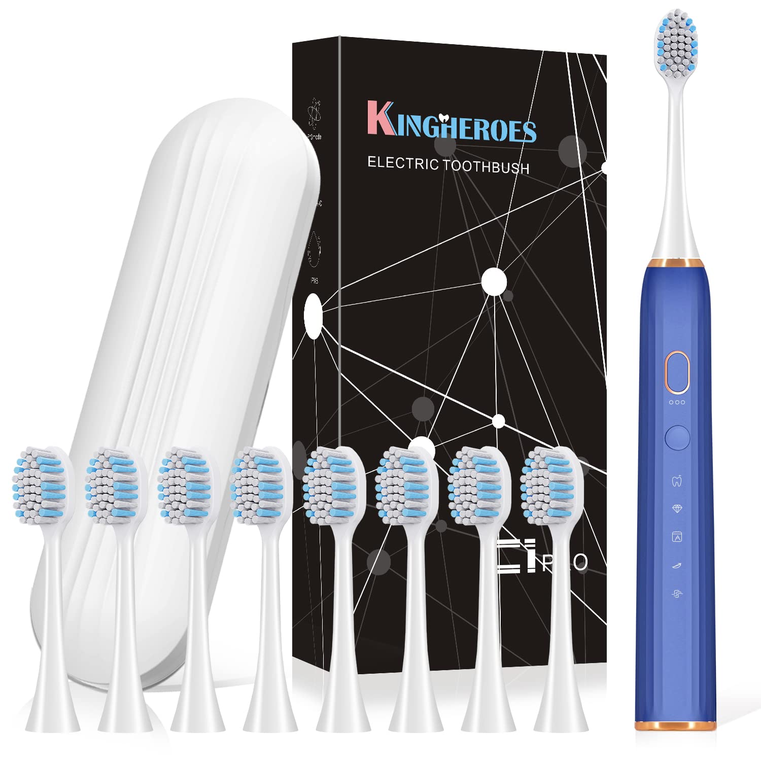 Kingheroes Sonic Vibration C1PRO Electric Toothbrush, Light Blue, Battery Powered, Unisex-Adults