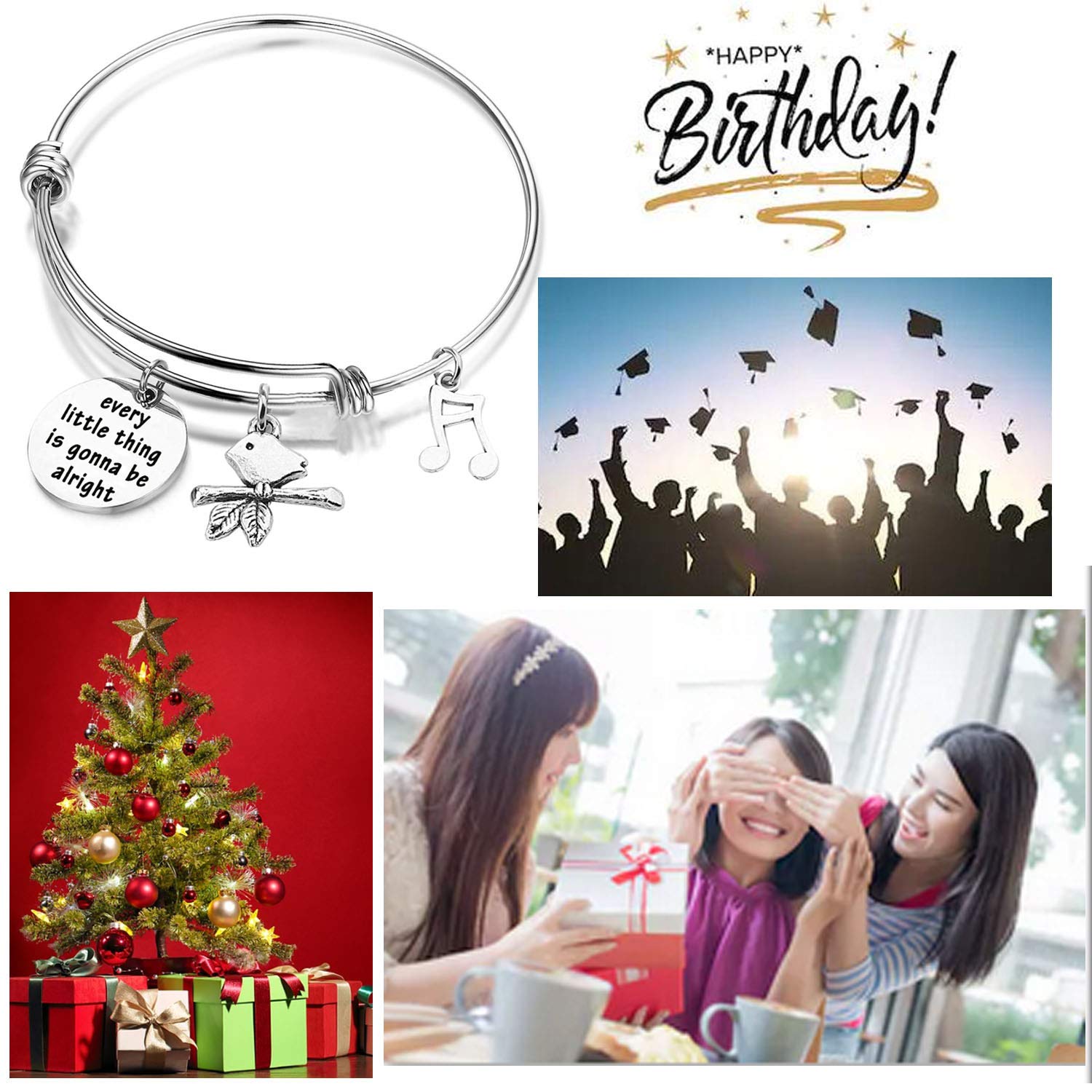 Gzrlyf Every Little Thing is Gonna be Alright Three Little Birds Keychain Inspirational Gifts (Bracelet)