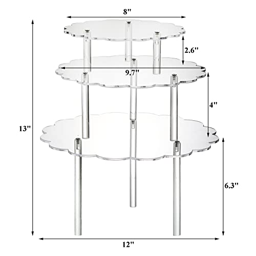 Okllen 3 Pack Clear Acrylic Cake Stands, Cupcake Stand Cake Holder, Countertop Dessert Display Riser for Bakery, Appetizer, Birthday Wedding Party Baby Shower, Flower Shape