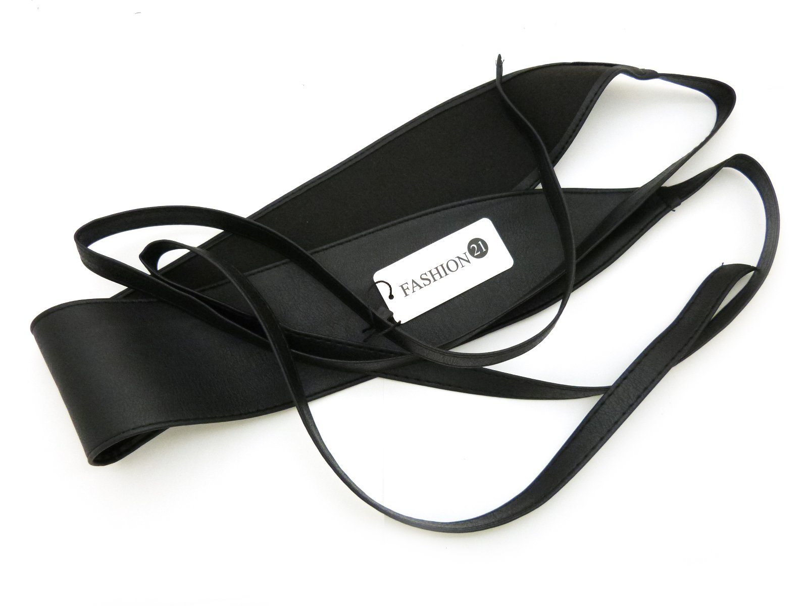Fashion 21 Women's Wide Lace, Faux Leather Self Tie Wrap Obi Waist Belt (2 Style) (Black)