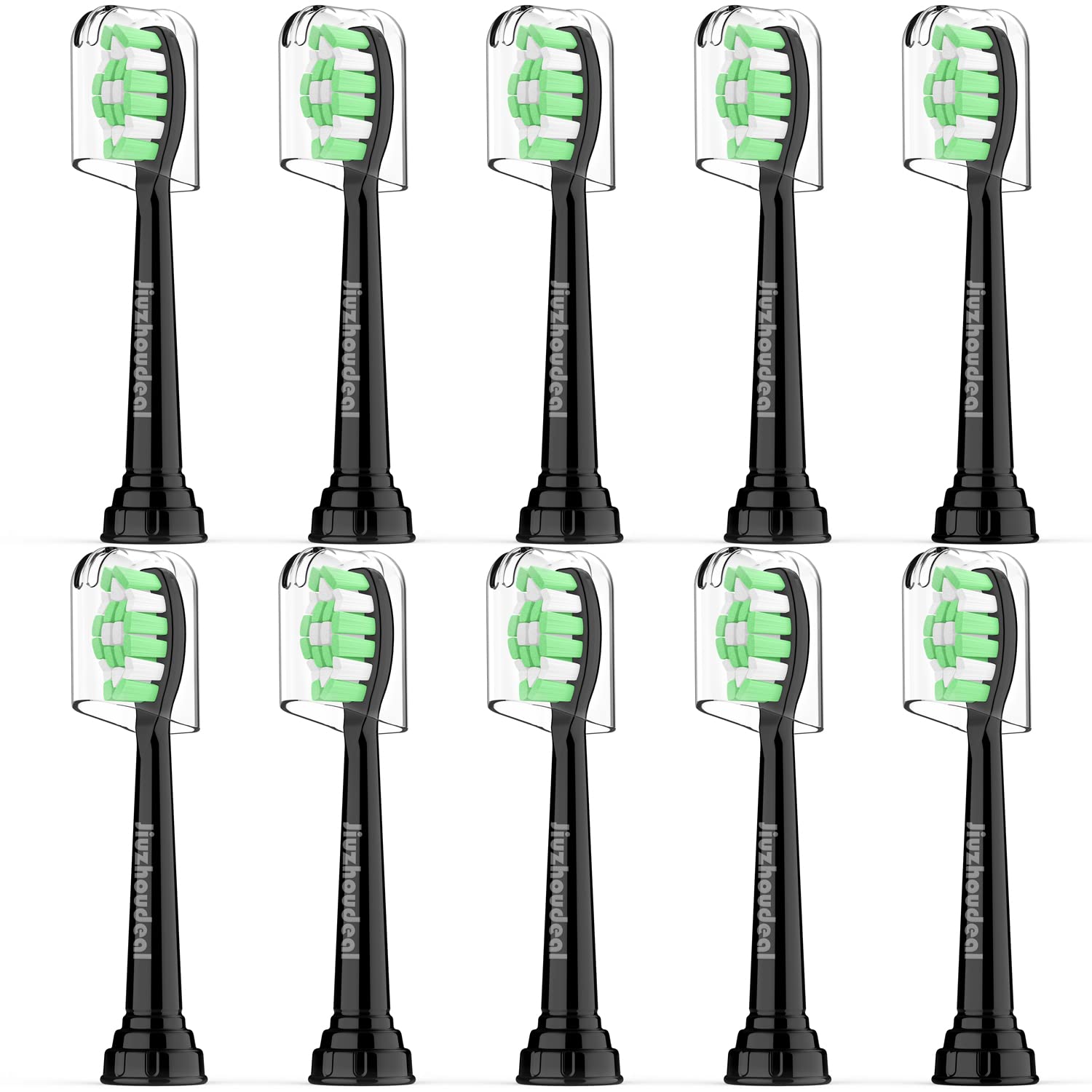 Jiuzhoudeal Toothbrush Replacement Heads for Philips Sonicare DiamondClean ProtectiveClean 4100 5100 6100 C2 G2 Electric Toothbrush Brush Heads Black, 10 Pack