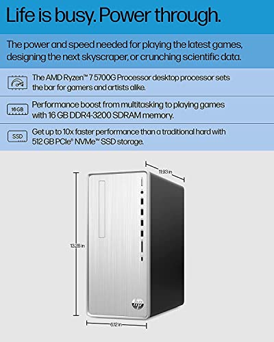 HP 2023 Newest Pavilion Desktop PC, AMD Ryzen 7 5700G (8 cores), 64GB RAM, 2TB SSD, 2TB HDD, AMD Radeon Graphics, Wi-Fi, Bluetooth, Keyboard and Mouse Combo, 9 USB Ports, Windows 11, Silver