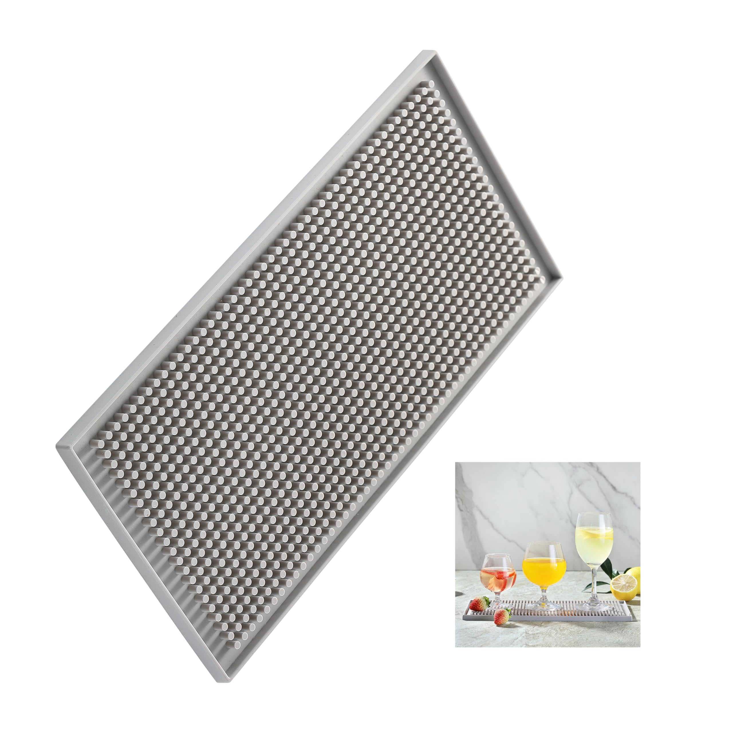 JJOO Small Silicone Rubber Mat, 6 x 12 Bar Mat & Coffee Mat, Durable Bar Mats for Kitchen, Cocktail Bartender, Coffee Station, Restaurant Counter Top (Grey, Dishwasher Safe)