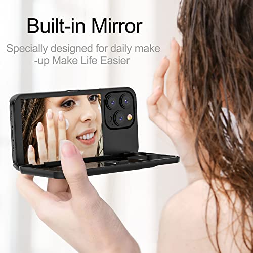 W7ETBEN iPhone 14 Pro Max Wallet Case, iPhone 14 Pro Max Case with Kickstand Built-in Mirror Shockproof Card Holder Cover for Apple iPhone 14 Pro Max 6.7" (Black)