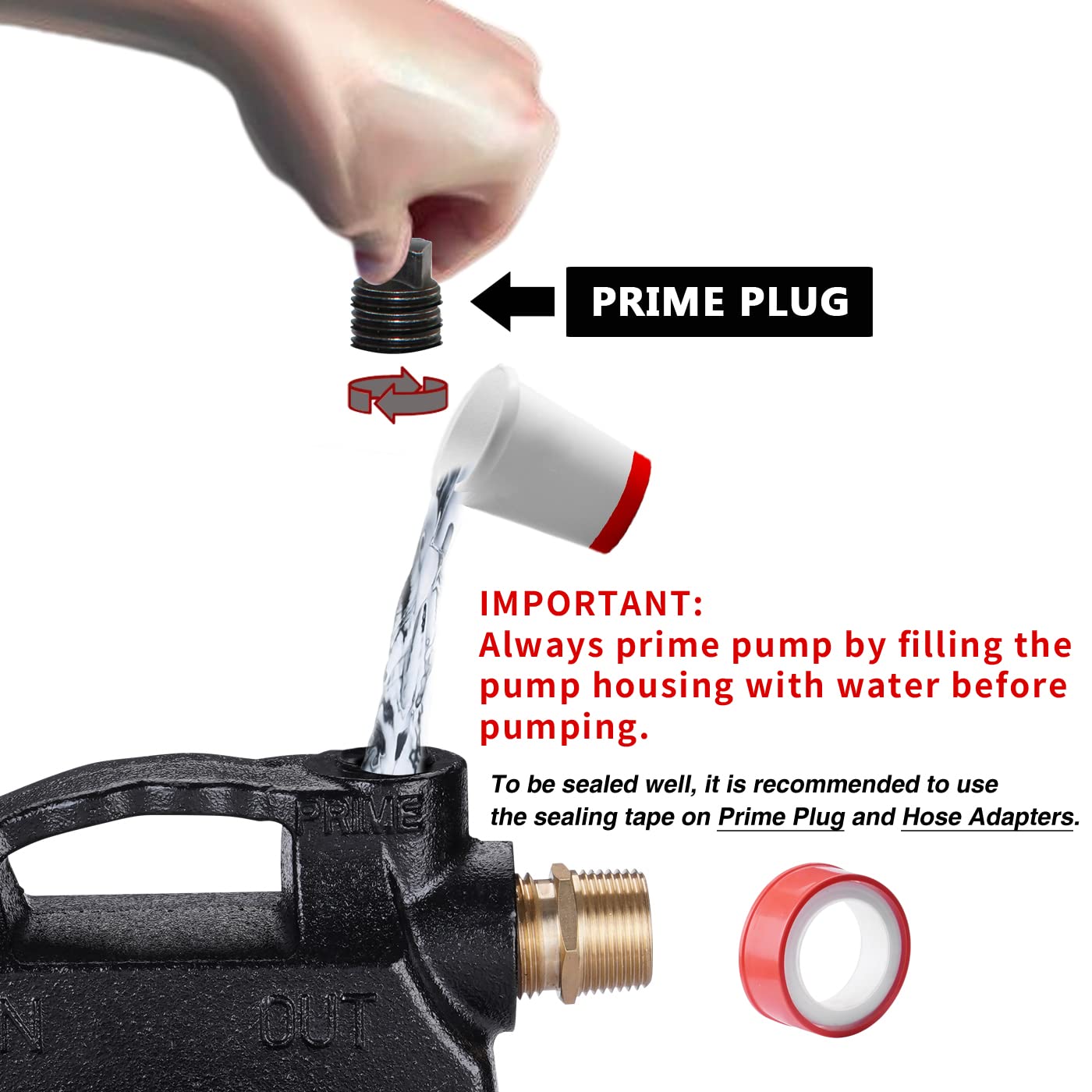 EXTRAUP 115Volt 1/2HP 1500 GPH Heavy Duty High Pressure Cast Iron Casing Water Transfer Utility Pump With Brass Connectors and Suction Strainer