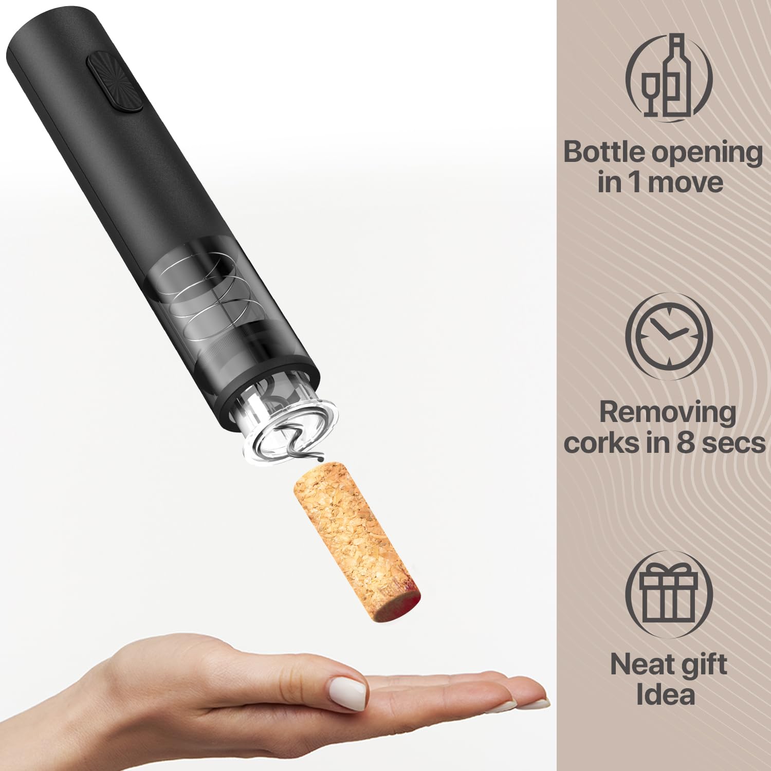 HotFrost Electric Wine Opener β Wine Bottle Opener Kit with Foil Cutter, Wine Aerator, Vacuum Stopper β Battery-Operated Corkscrew Wine Opener β Cordless Automatic Wine Opener β Birthday Wine Gift Set