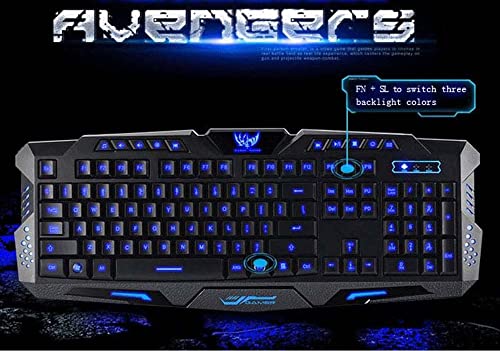 Tri-Color Backlit Gaming Keyboard USB Wired Floating Keyboard, Powered Full N-Key Game Keyboard, Quiet Ergonomic Water-Resistant Mechanical Feeling Keyboard,for Desktop, Computer, PC(Black)