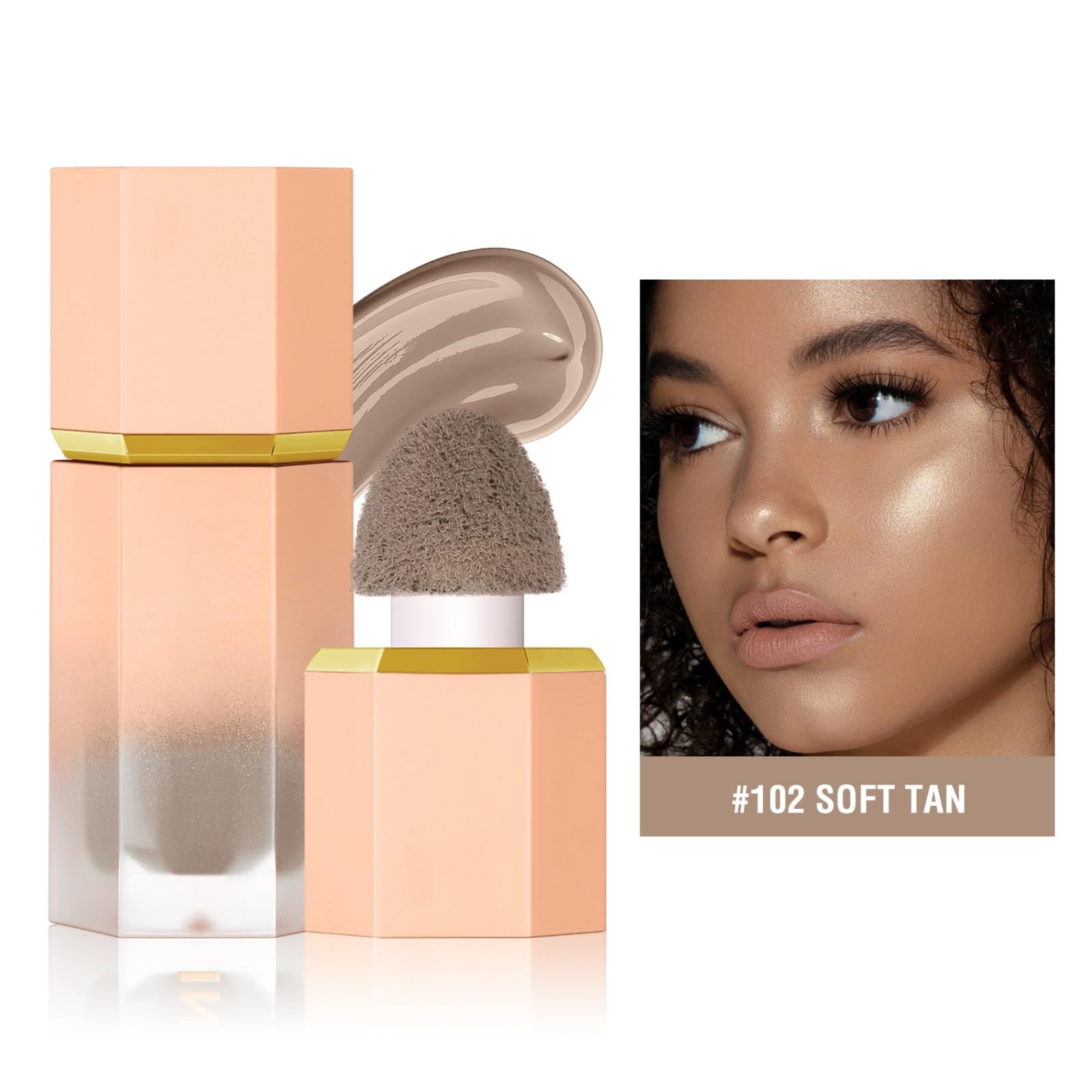 Hotiary Liquid Contour, Soft Cream Contour Makeup, Liquid Face Concealer Matte Cool Toned Bronzer with Cushion Applicator, Silky Face Contour Stick Long-lasting Creamy for Contouring Makeup (Soft Tan)