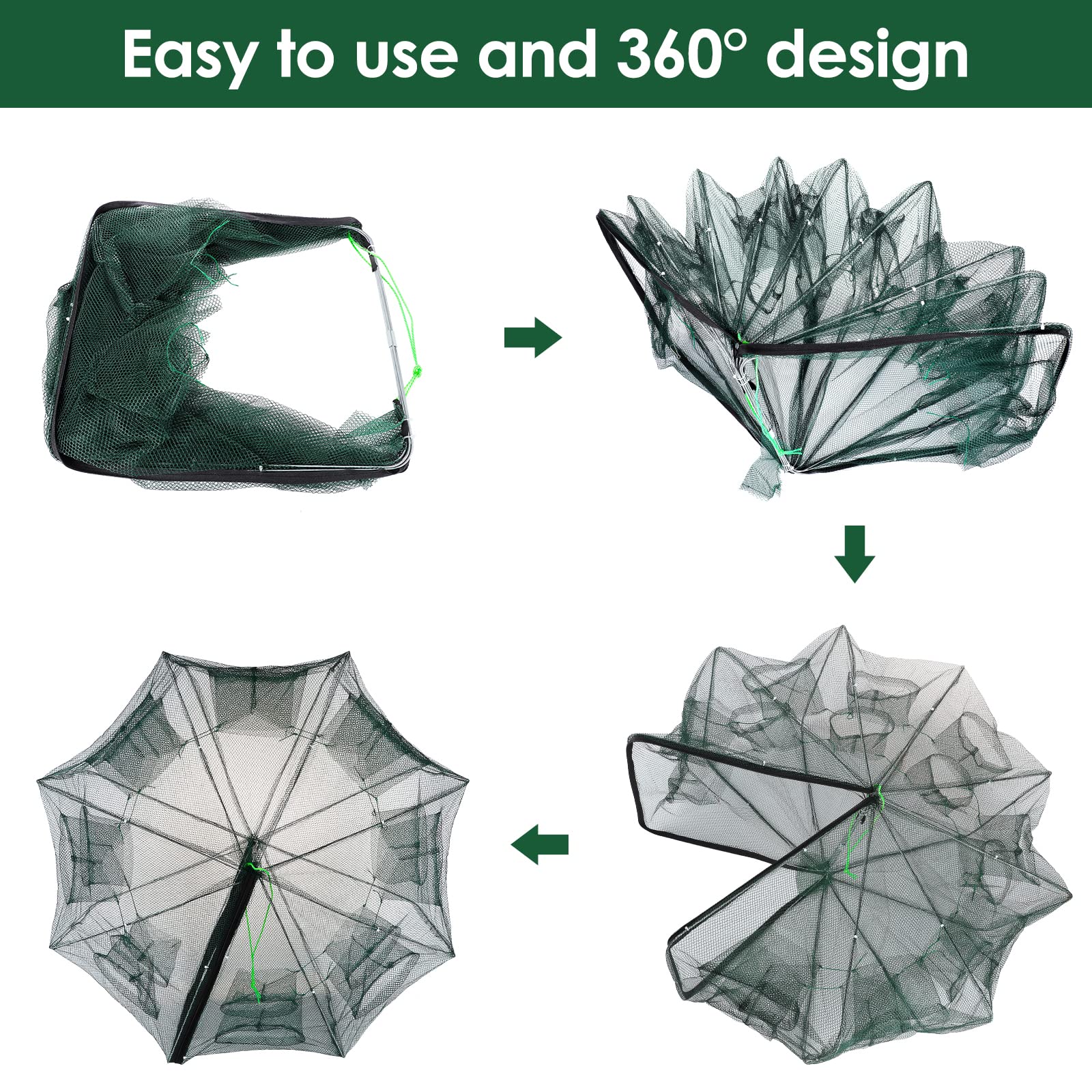 Folded Fishing Trap,Fishing Bait Trap Minnow Trap Crab Trap Minnow Net Crayfish Crawdad Shrimp Net Trap (8 Sides 8 Holes)