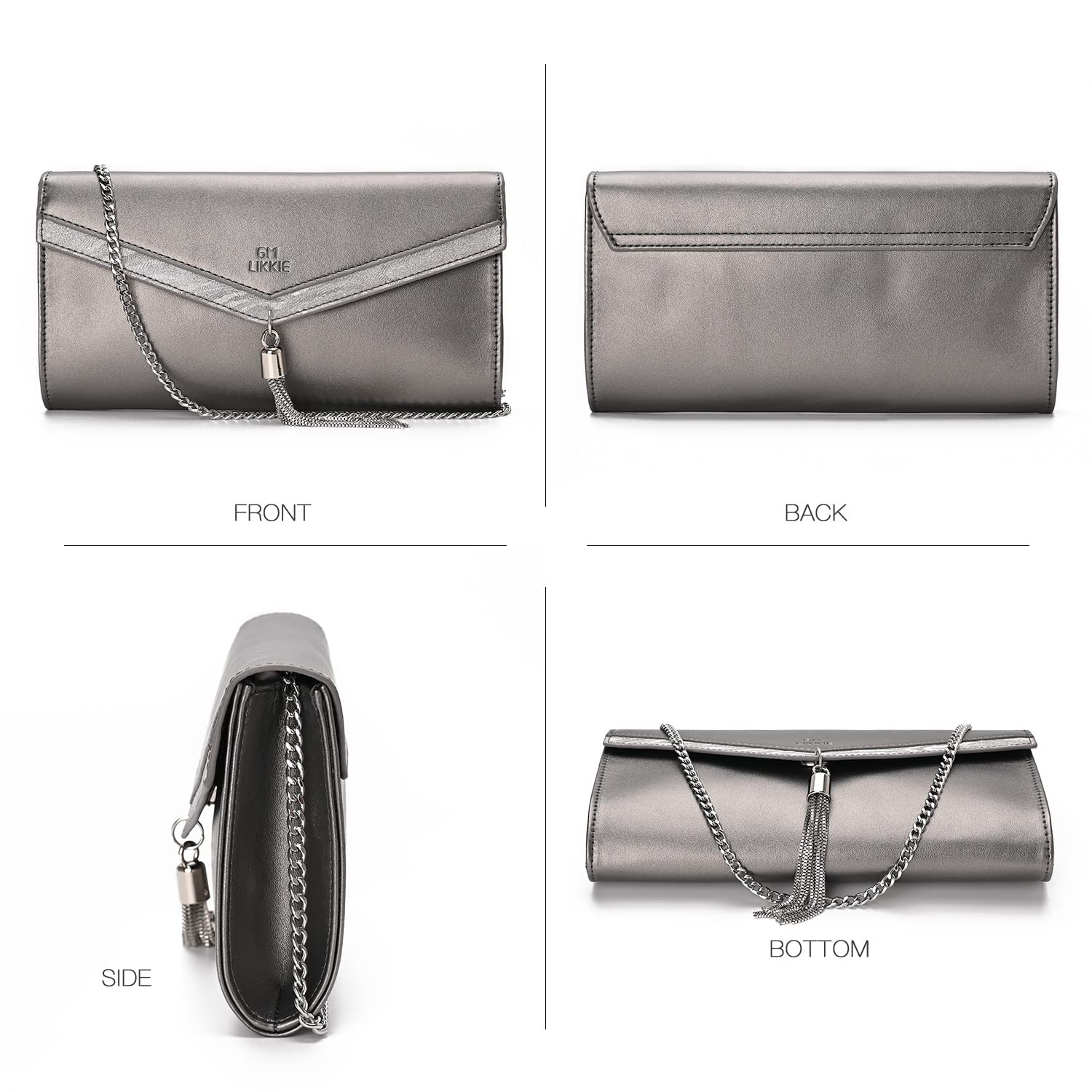 GM LIKKIE Clutch Purse for Women, Envelope Evening Clutch Handbag, Crossbody Foldover PU Leather Shoulder Bag (Black)