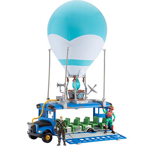 FORTNITE Battle Bus Deluxe - Features Inflatable Balloon with Lights & Sounds, Free-Rolling Wheels on Bus - Includes 4 Inch Recruit (Jonesy) and Exclusive Tomatohead Action Figures