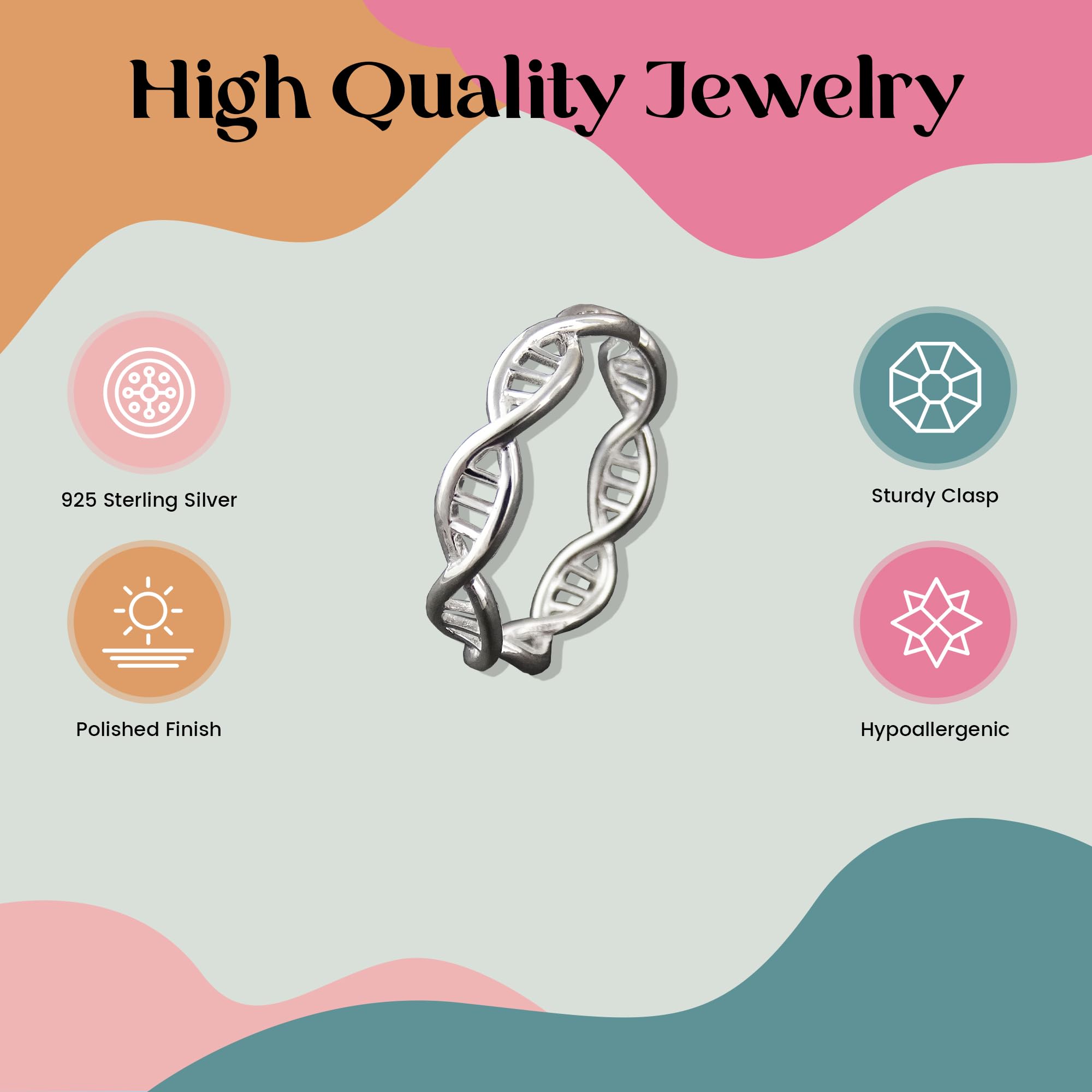 FashionJunkie4Life Sterling Silver DNA Molecule Double Helix Ring Band, Sizes 6-10, Science (6)