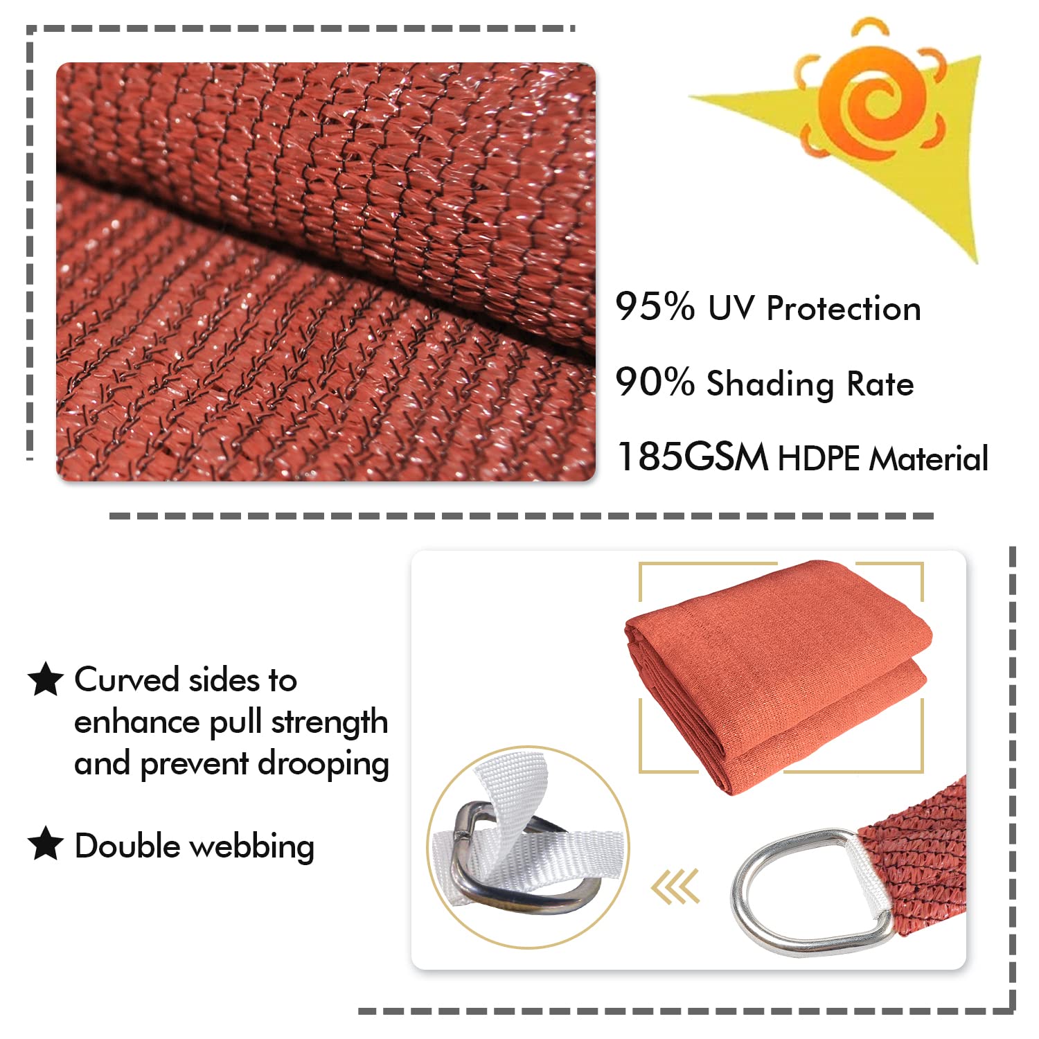 KANAGAWA Sun Shade Sail 20'X26' Rust Red Oversize Rectangle UV Block Canopy Awning Shelter Fabric Cloth Screen with Shade Sail Hardware Kit for Outdoor Patio Garden Backyard