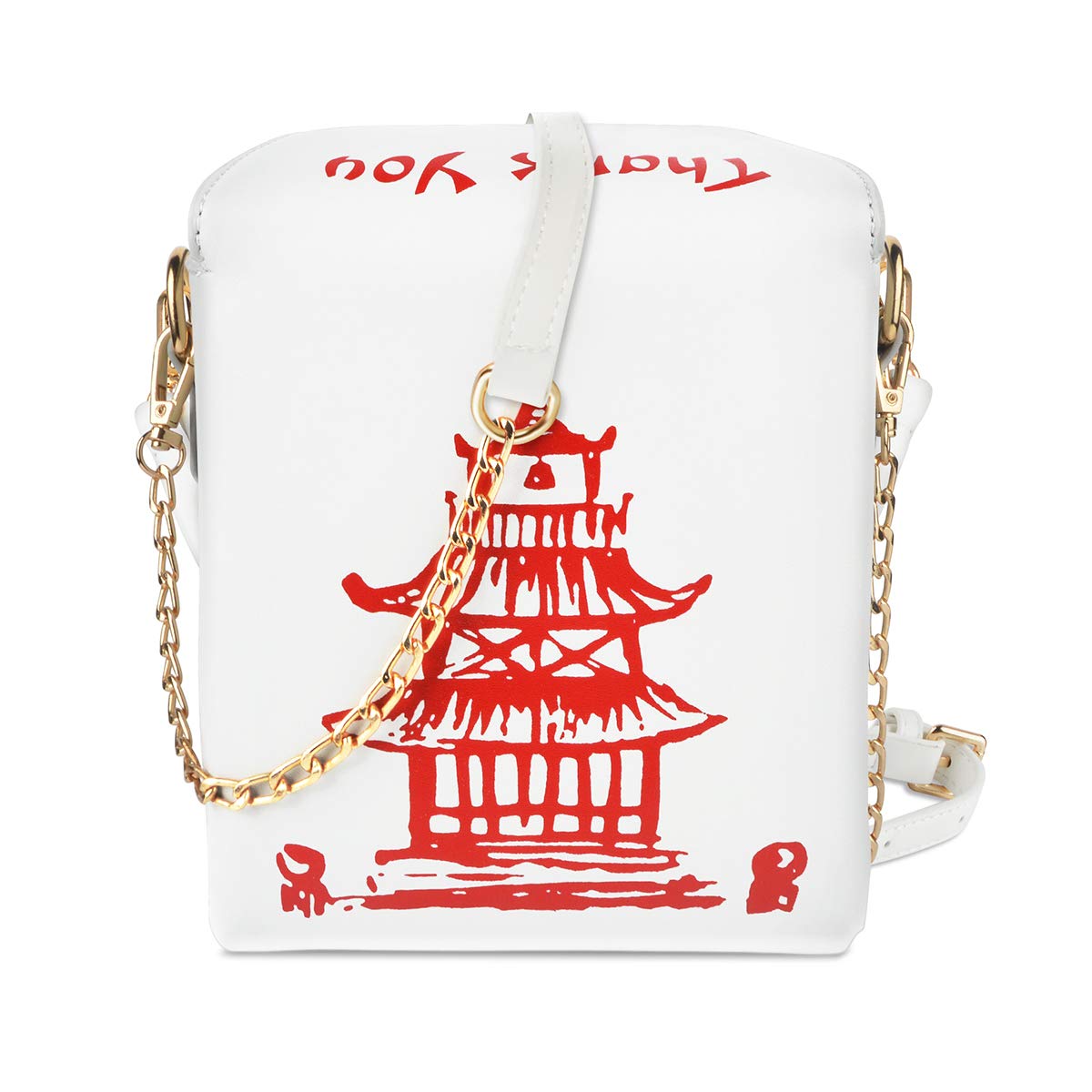 Fashion Crossbody Shoulder Bag, i5 Chinese Takeout Box Purse with Comfortable Chain Strap (white-red1)
