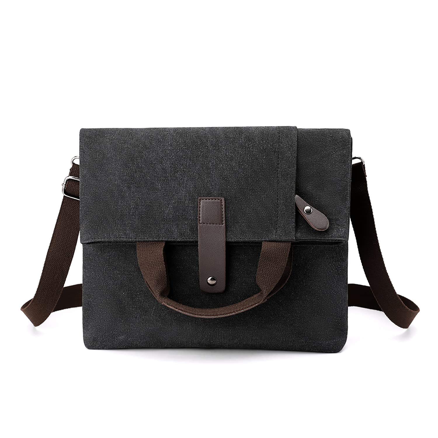 Folding Canvas Crossbody Shoulder Handbag Tote Bags with Adjustable Shoulder Strap Casual Messenger Bag (Black)