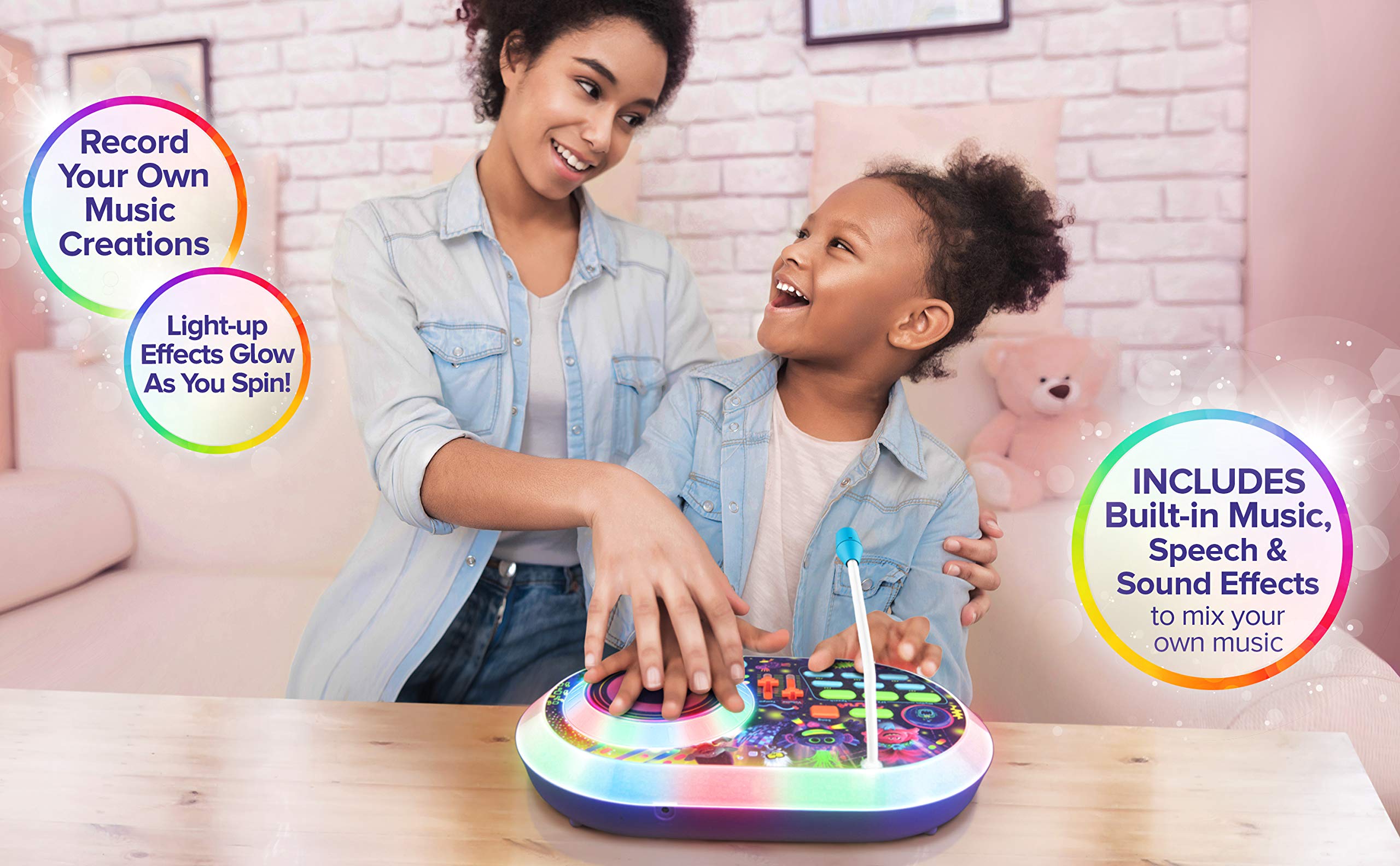 eKids Trolls World Tour DJ Trollex Party Mixer Turntable Toy for Kids Toddler Children, Built in Microphone, Record, Sound Effects, LED Light Show Medium