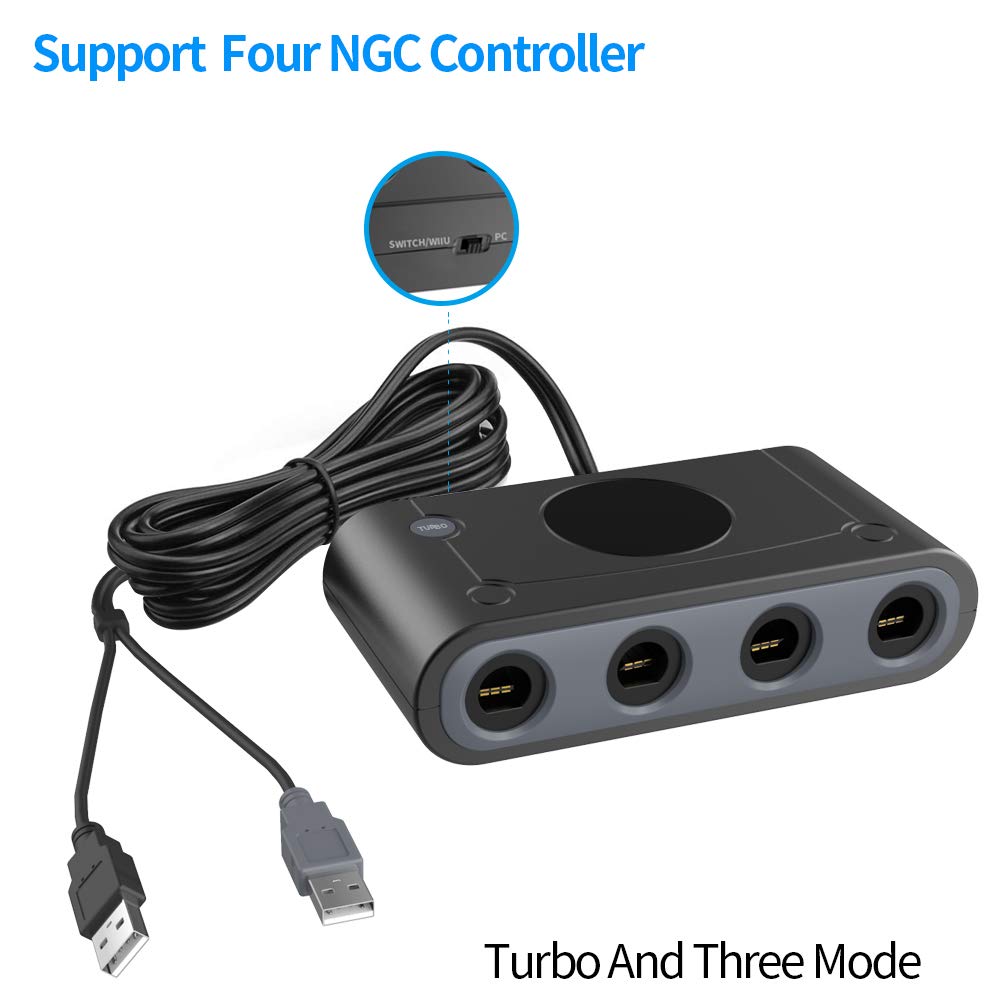GCHT GAMING Adapter for Gamecube Controller Compatible Switch/PC/Wii U Super Smash Bros, Support Turbo,Vibration Features,Four Player