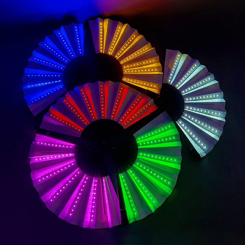 Folding Fan 1pc Led Luminous Folding Fan 13inch Party Colorful Fan Wedding Hand Fans for Dance Glow in The Dark Evening Accessory (Color : Red)